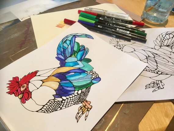 Chicken Coloring Page | Etsy