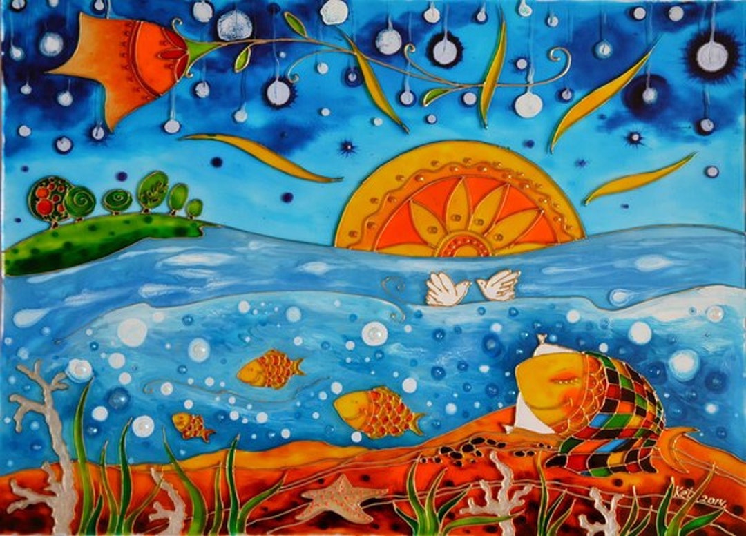Glass Painting "where A Fish Sleeps", Hand Painted Glass - Etsy