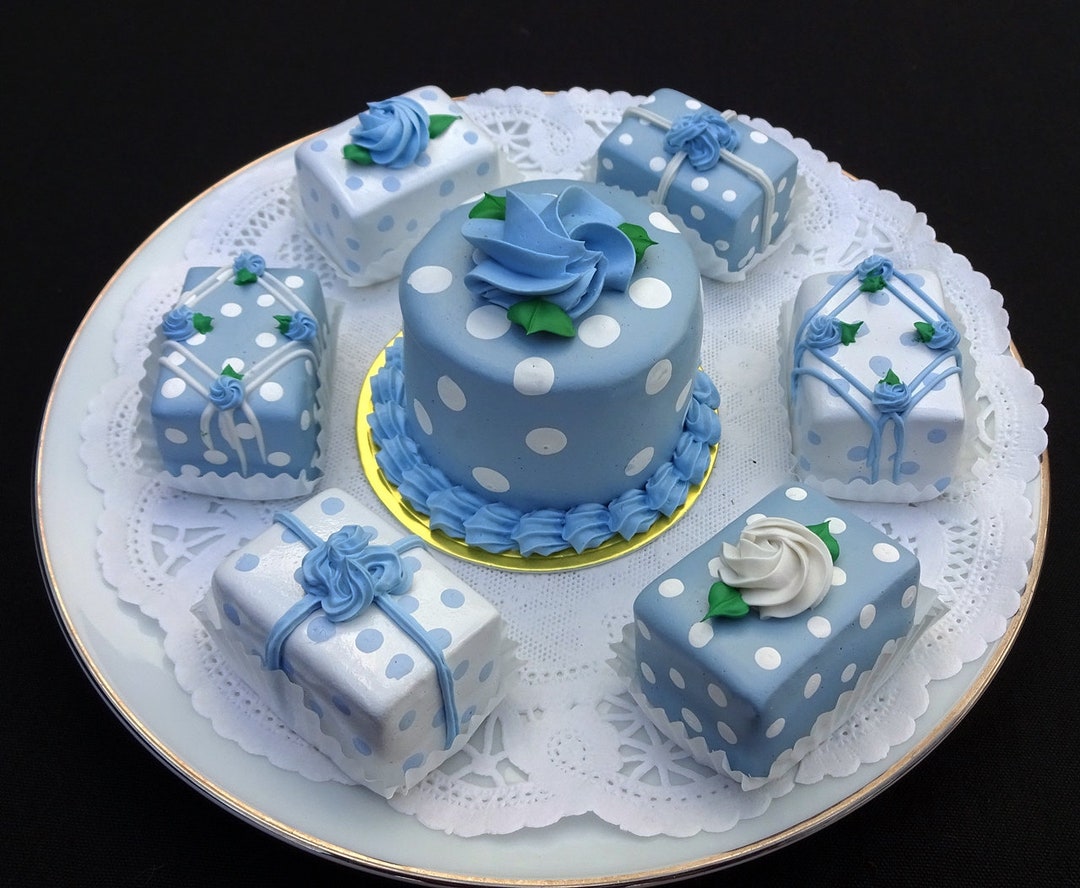 7 Pc. Blue and White Dotted Fake Pastry Set - Etsy