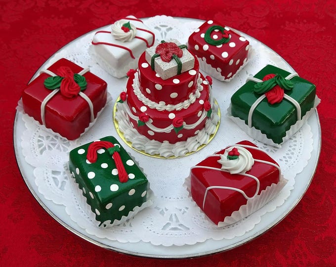 NEW! 7 Pc. Christmas Fake Pastry Set Red 2 Tier Cake - Etsy