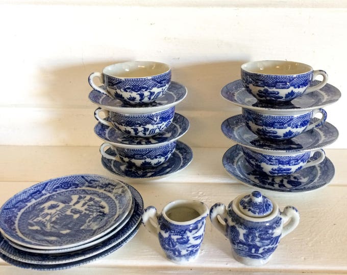 Blue Willow Tea Set, Childs Tea Set, Vintage Blue Willow, Blue Willow ...