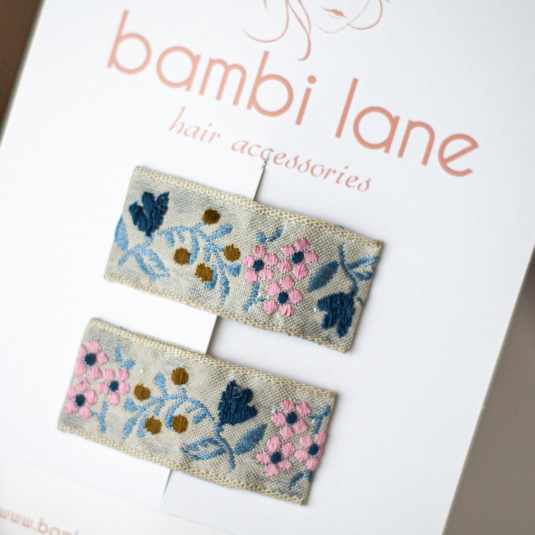 Floral Jacquard Hair Snap Clips, Set of 2 Ribbon Snap Clips, Toddler ...