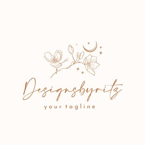 Boho Moon Logo, Floral Logo Design, Handmade Business Logo, Photography ...