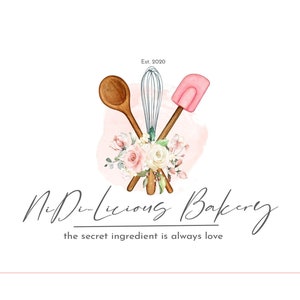 Custom Logo, Rolling Pin, Baking Logo Design, Food Logo, Watercolor ...