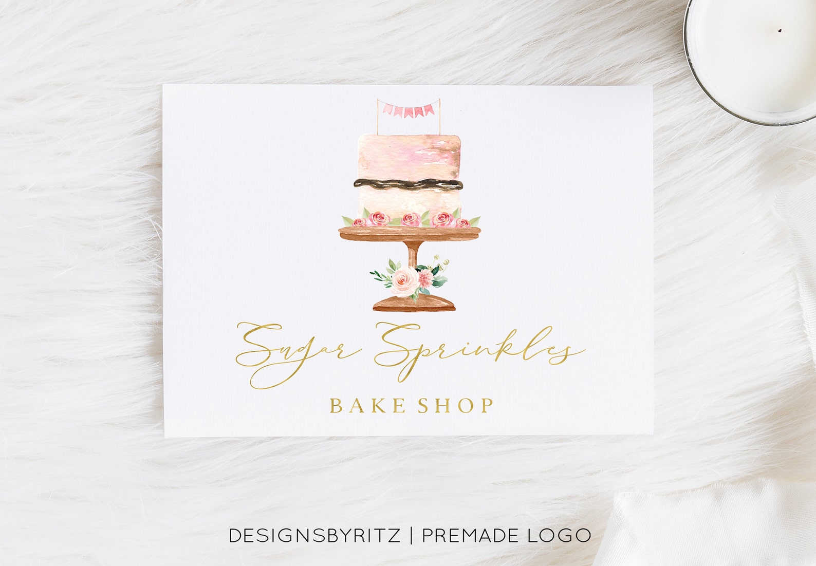 Premade Cake Logo Design Baker Logo and Branding Floral | Etsy