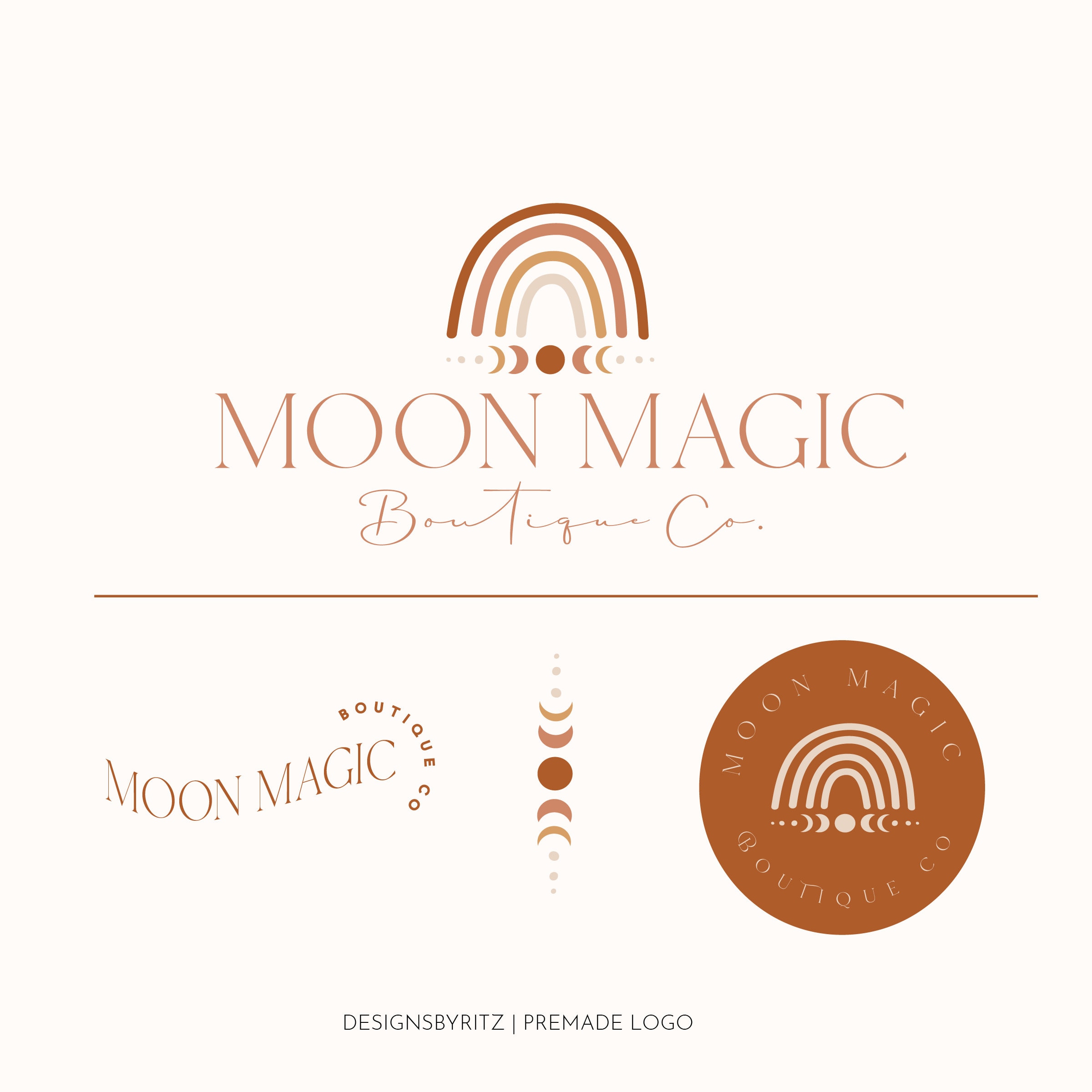 Celestial Moon Logo Design Rainbow Logo Rustic Boho Logo | Etsy