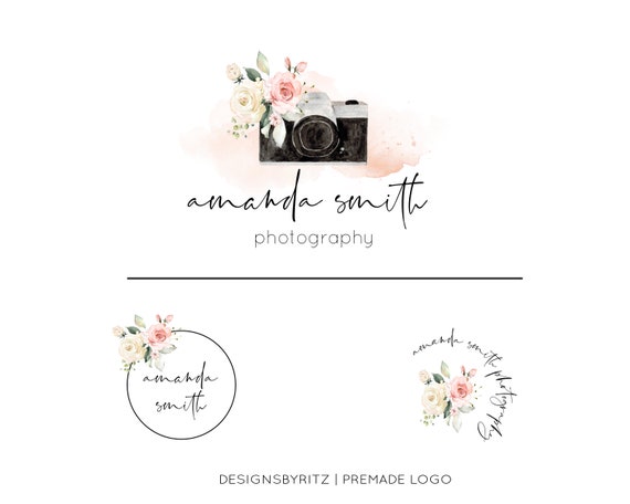 Watercolor Camera Logo Photography Logo and Watermark | Etsy