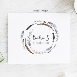 Boho Logo, Premade Logo Design, Photography Logo and Watermark, Feather ...