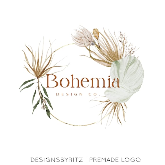 Boho Logo Design Wildflower Logo Floral Logo Design | Etsy