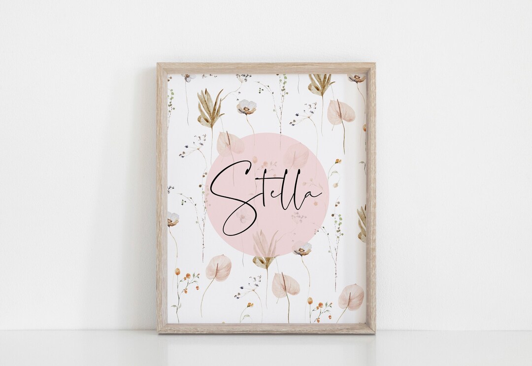 Personalised Name Art Print, Floral Custom Name Print, Kids Room ...