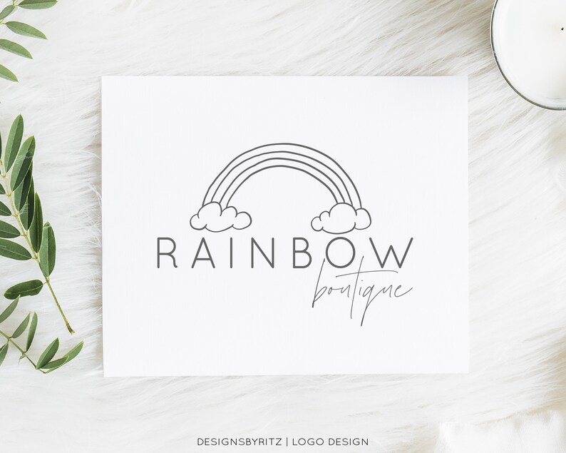 Rainbow Logo Premade Logo Design Minimalist Watermark Logo | Etsy