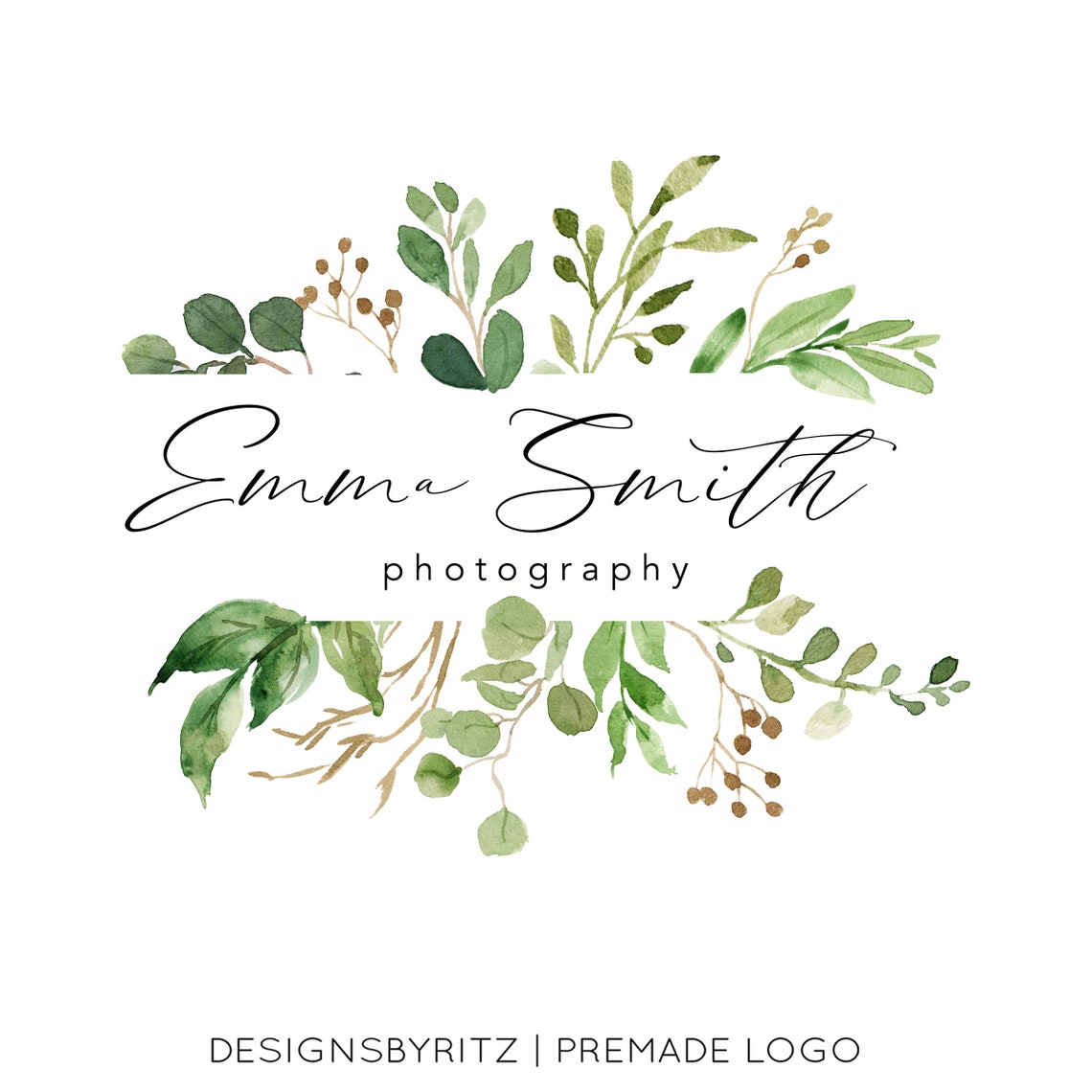 Premade Logo Design Photography Logo and Watermark Greenery - Etsy