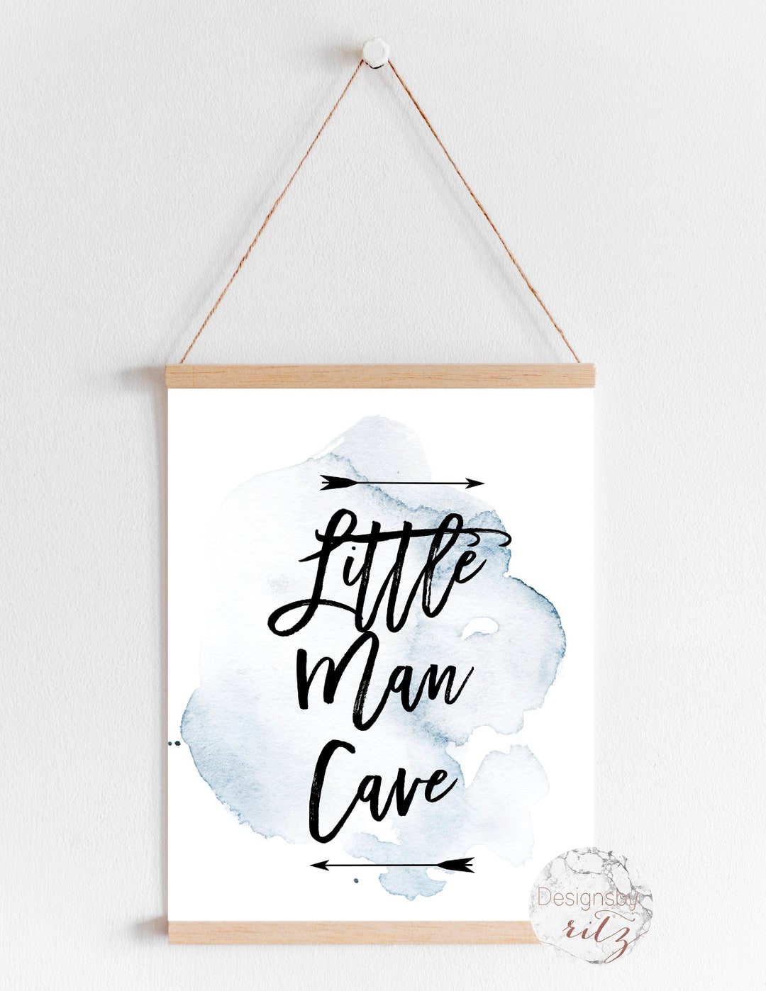 Boy Nursery Prints Printable, Blue Watercolor Little Man Cave Print ...
