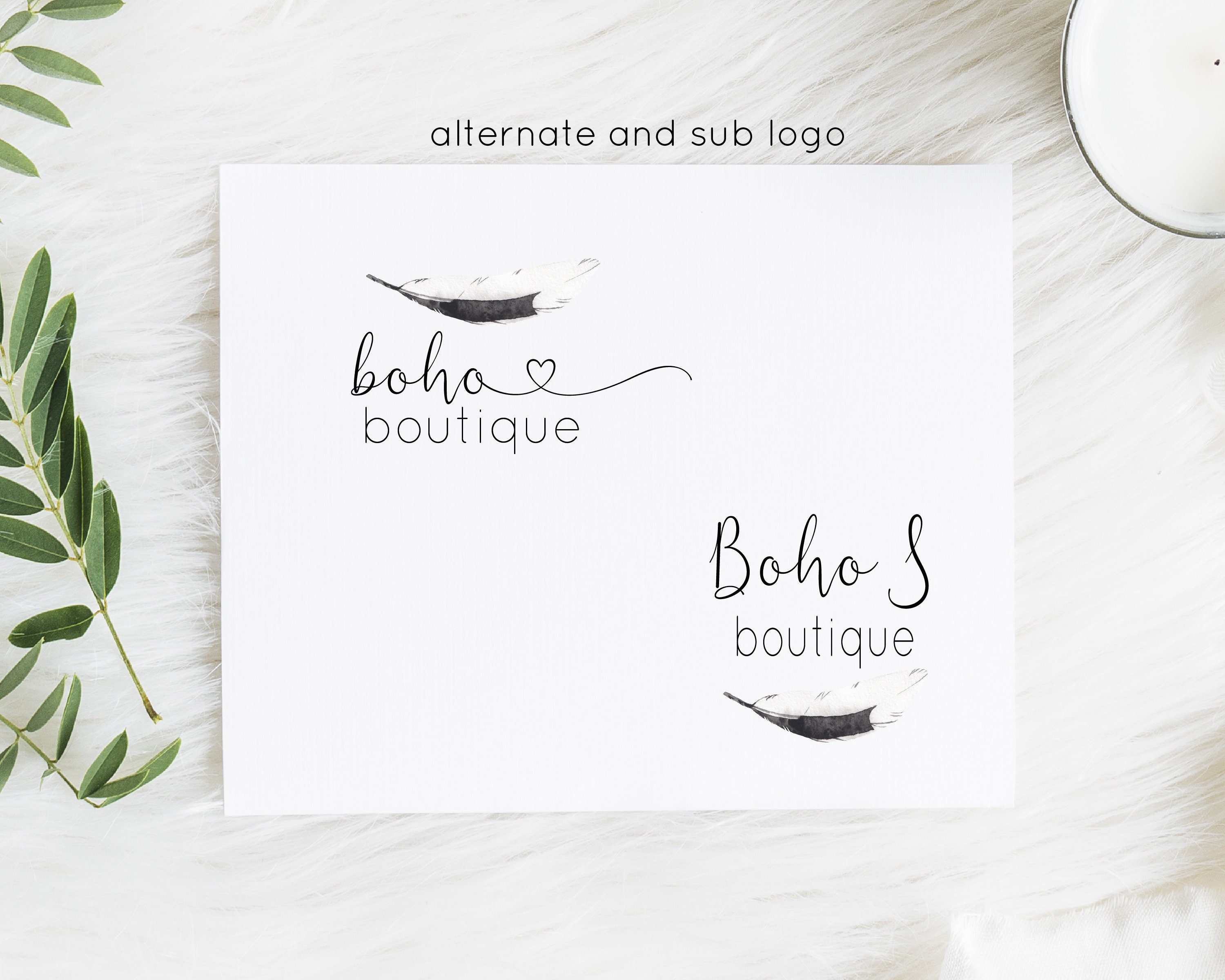 Boho Logo, Premade Logo Design, Photography Logo and Watermark, Feather ...