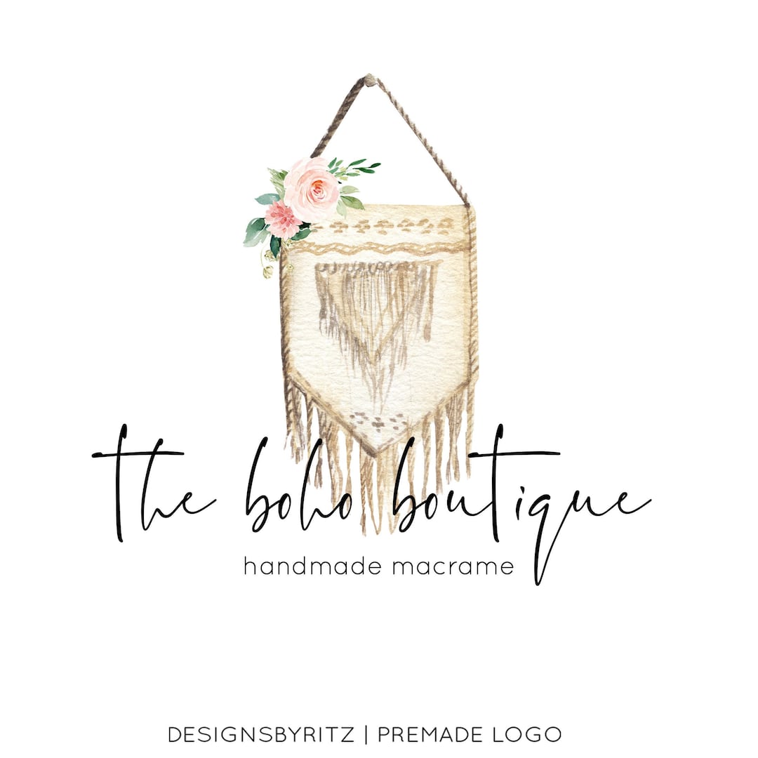 Premade Logo Design, Boho Business Logo, Floral Boutique Logo, Macrame ...