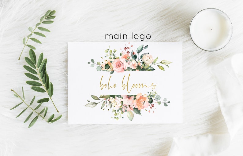 Boho Floral Logo Design, Watercolor Business Logo and Watermark - Etsy