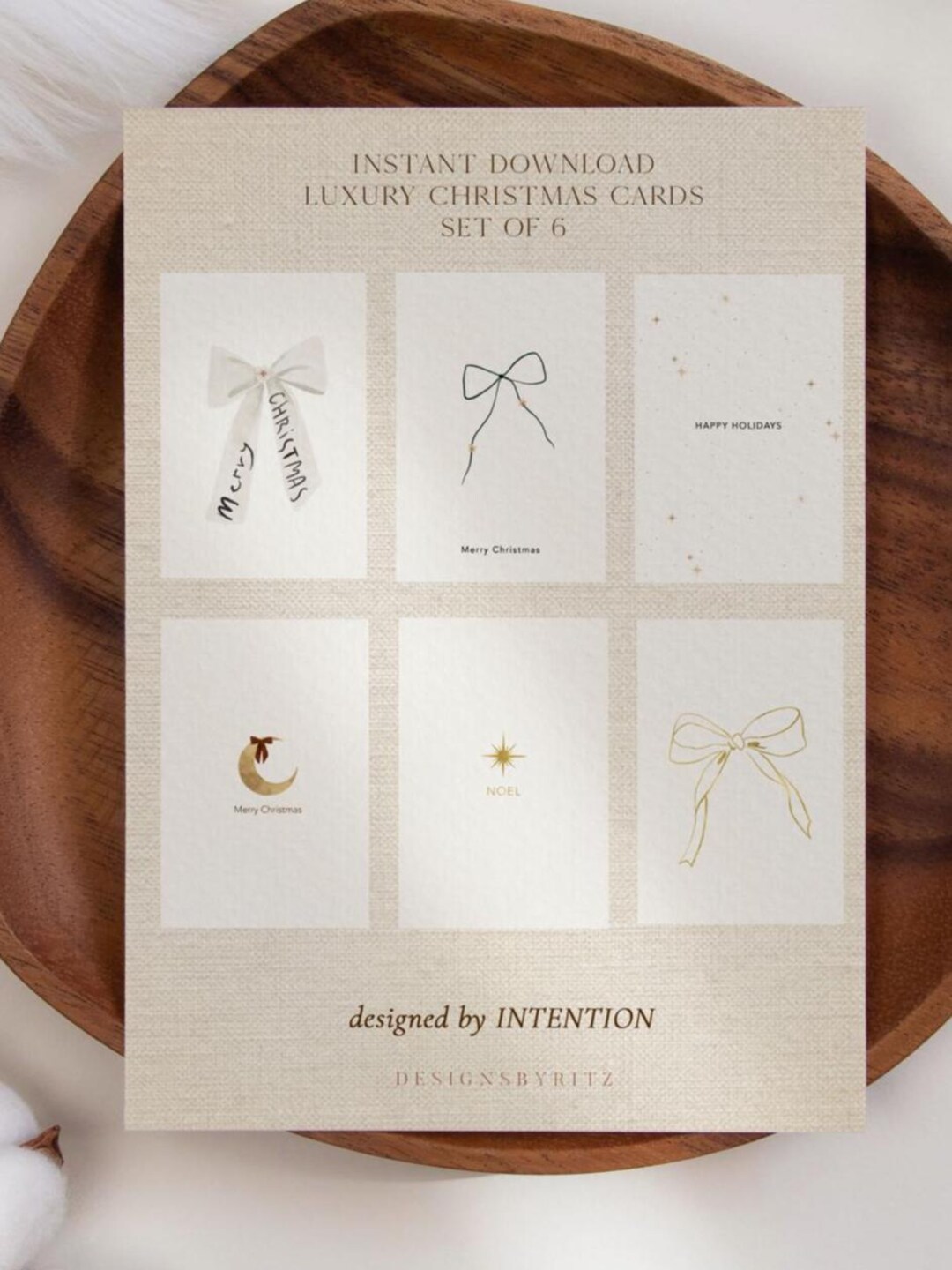 Boho Christmas Cards Printable Set, Minimal Neutral Holiday Cards ...