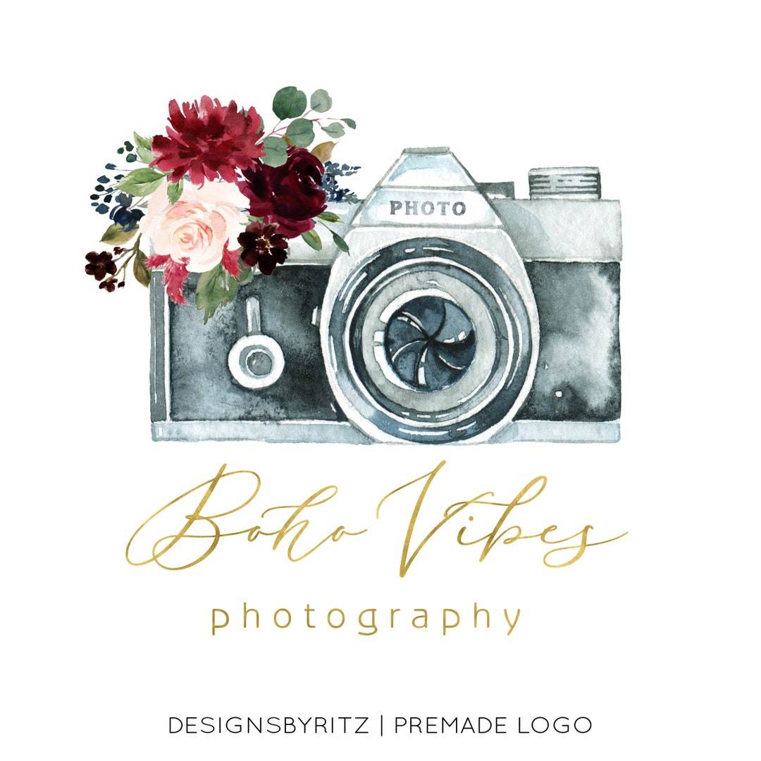 Photography Logo and Watermark, Premade Logo Design, Watercolor Camera ...