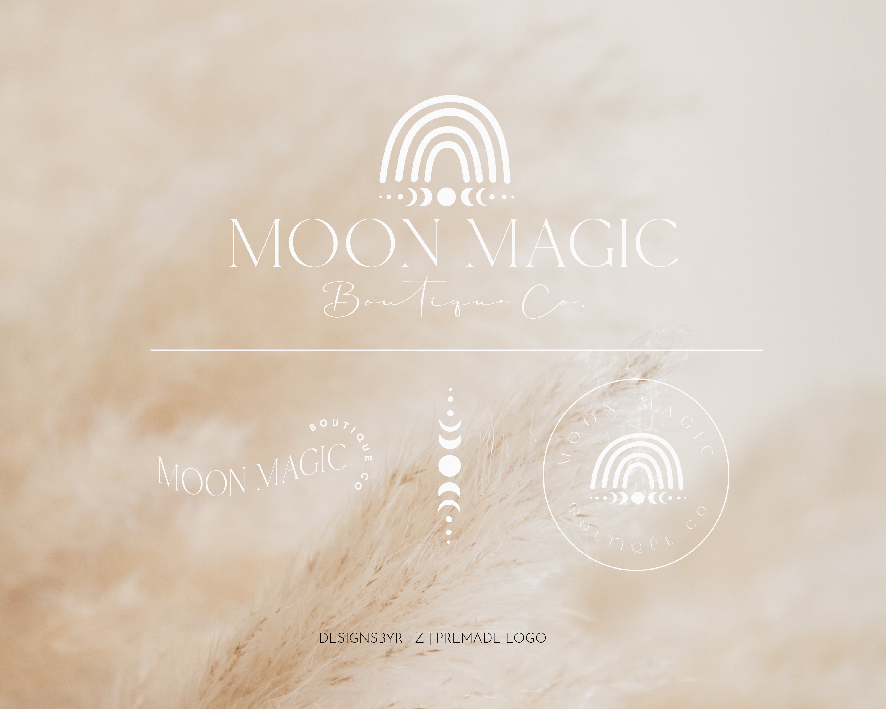 Celestial Moon Logo Design Rainbow Logo Rustic Boho Logo - Etsy UK