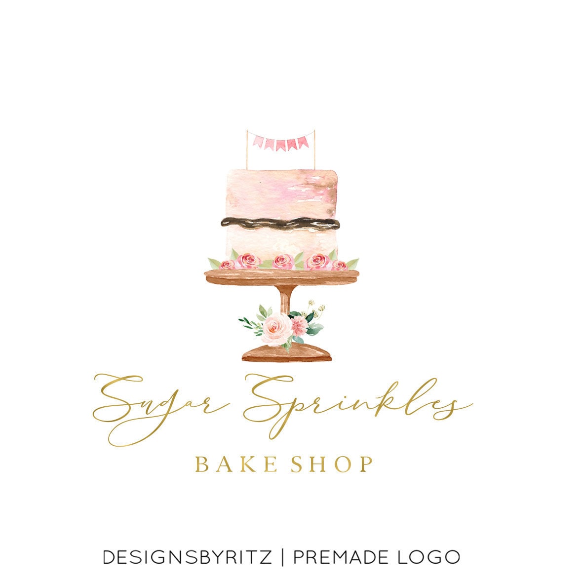 Premade Cake Logo Design Baker Logo and Branding Floral | Etsy