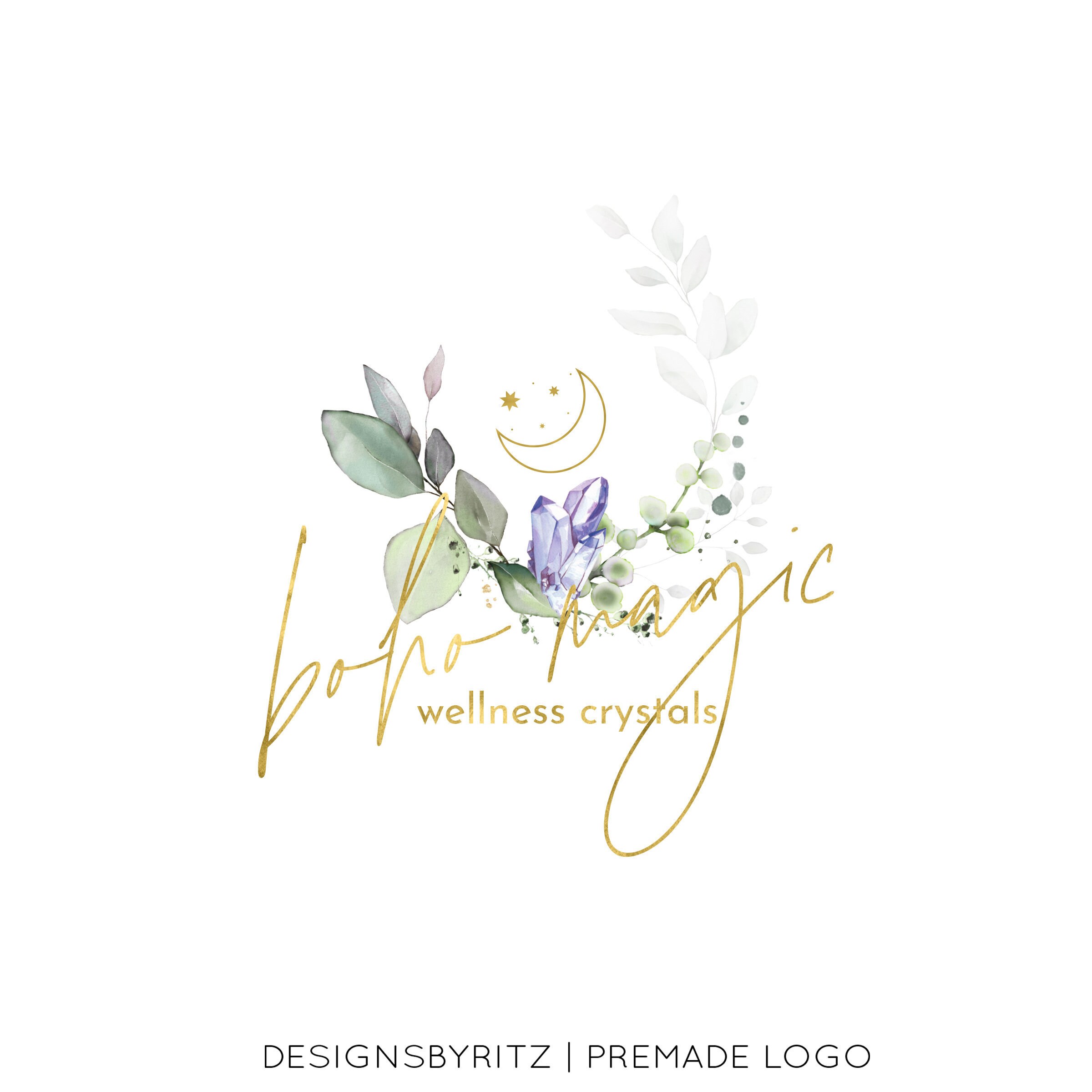 Moon Logo Design, Premade Logo Design, Jewellery Logo, Gems Crystal ...