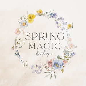 Watercolor Floral Logo Design, Wreath Logo, Farmhouse Logo, Elegant ...