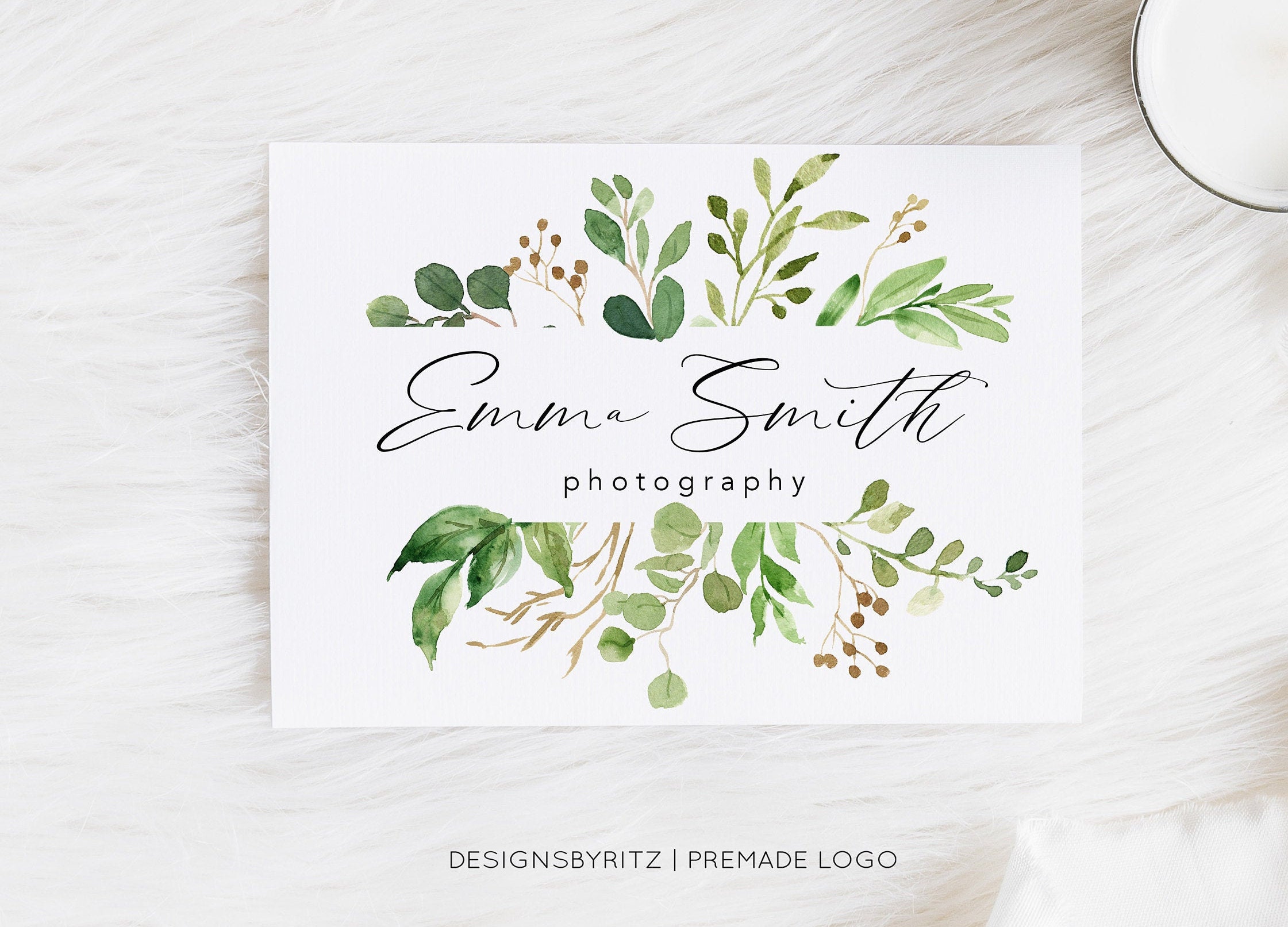 Premade Logo Design Photography Logo and Watermark Greenery | Etsy