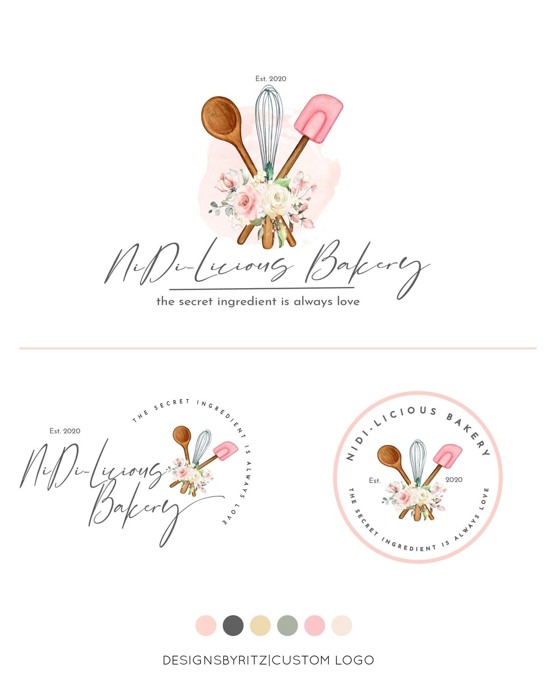 Custom Logo, Rolling Pin, Baking Logo Design, Food Logo, Watercolor ...