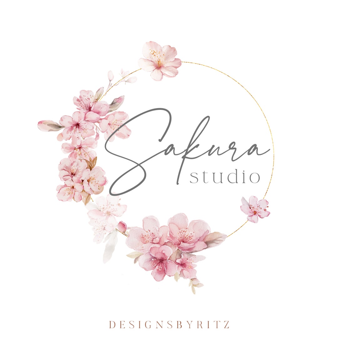 Sakura Logo Design, Floral Wreath, Watercolor Branding Kit - Etsy UK