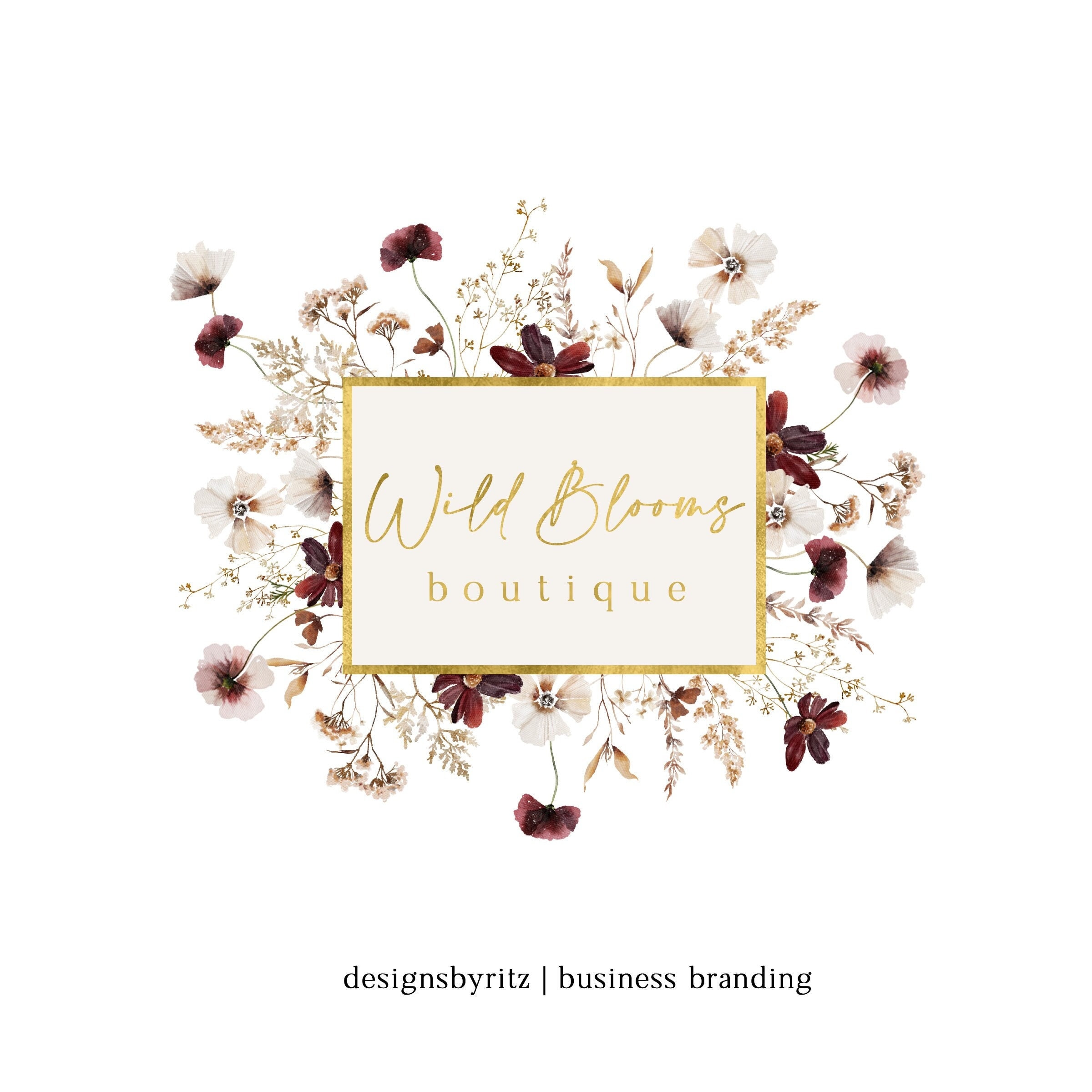 Floral Logo Design Wildflower Logo Design Business Boutique | Etsy