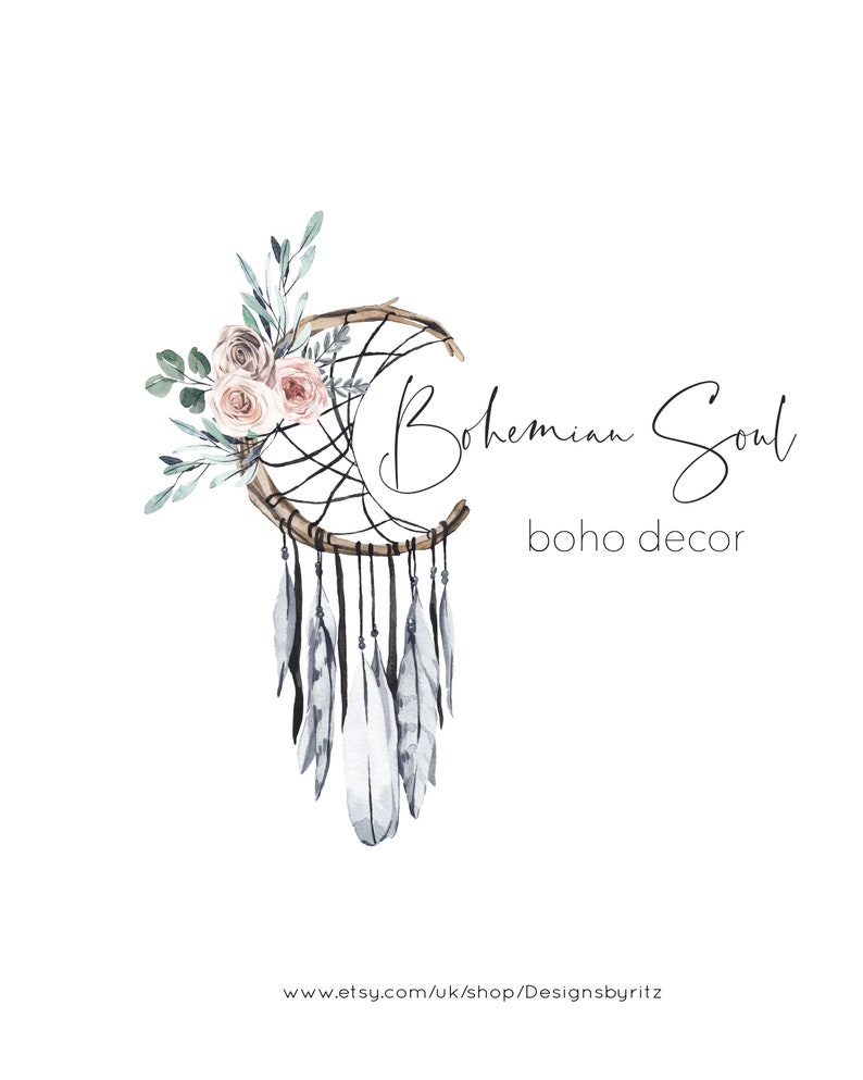 Premade Logo Design Modern Boho Logo watermark Dreamcatcher | Etsy