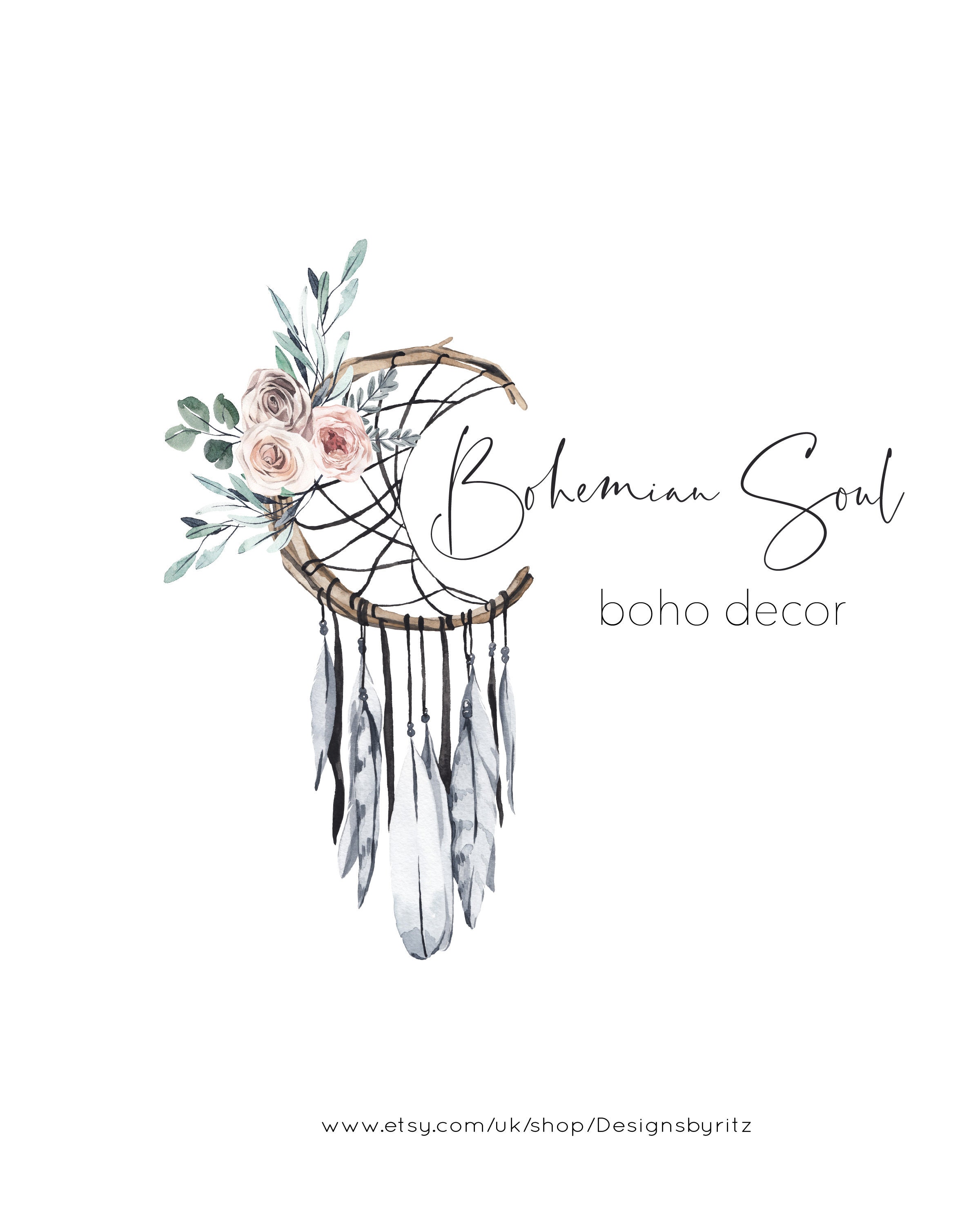 Premade Logo Design Modern Boho Logo Watermark Dreamcatcher - Etsy