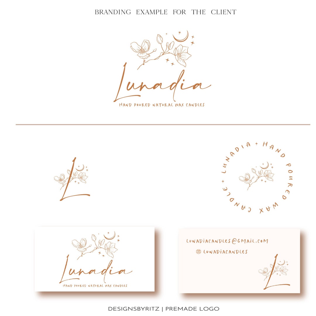 Boho Moon Logo, Floral Logo Design, Handmade Business Logo, Photography ...