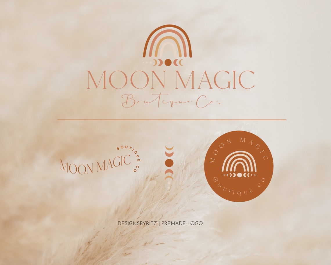 Celestial Moon Logo Design Rainbow Logo Rustic Boho Logo - Etsy UK