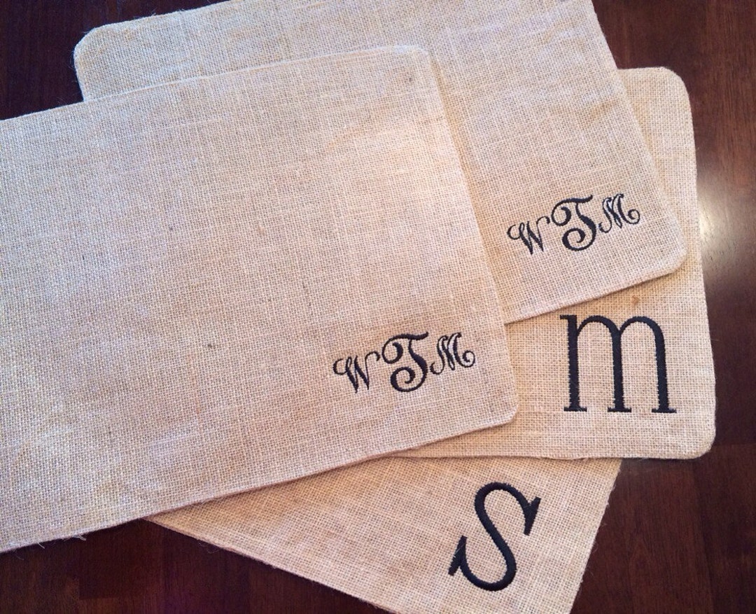 Burlap Embroidered Monogramed Placemats High Quality, Hemmed and Lined ...