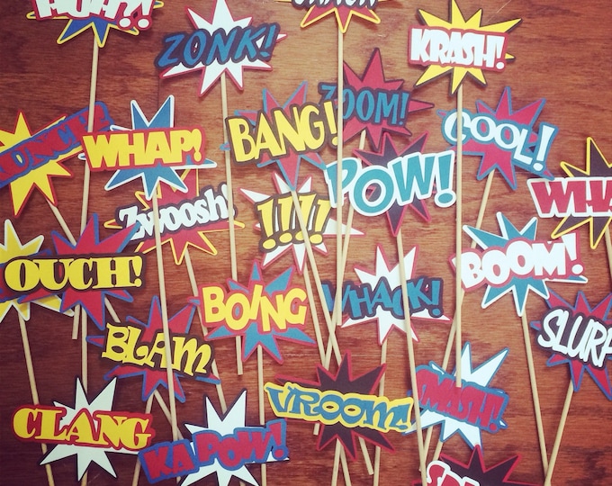 Set of 25 pop Words Photobooth Props so Much Fun for Your Superhero ...