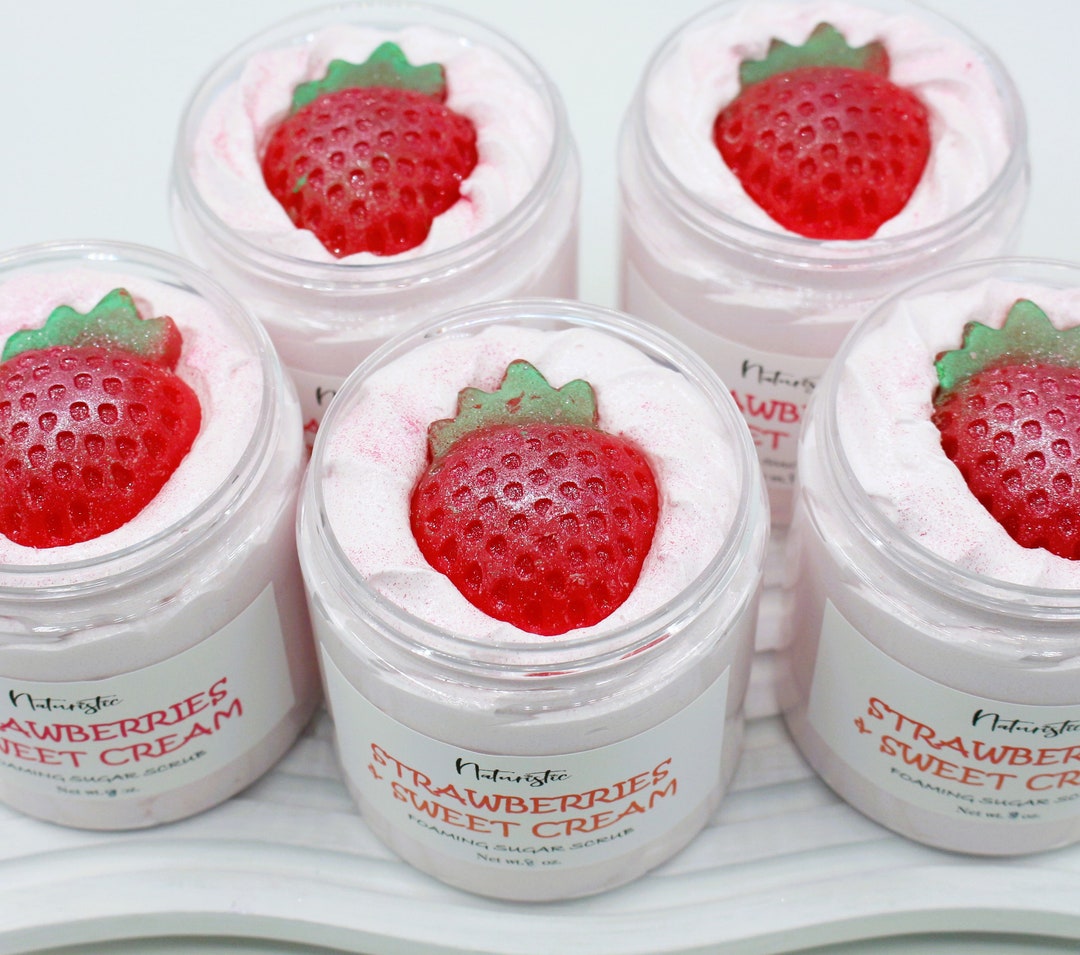 STRAWBERRIES & SWEET CREAM Foaming Sugar Scrub, Whipped Soap Scrub ...