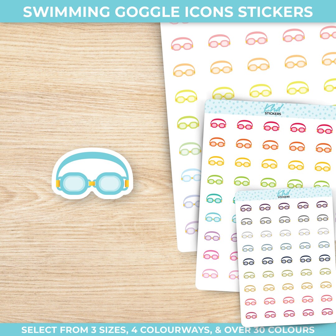 Swimming Goggle Icons Planner Stickers, Three Sizes Including Tiny ...