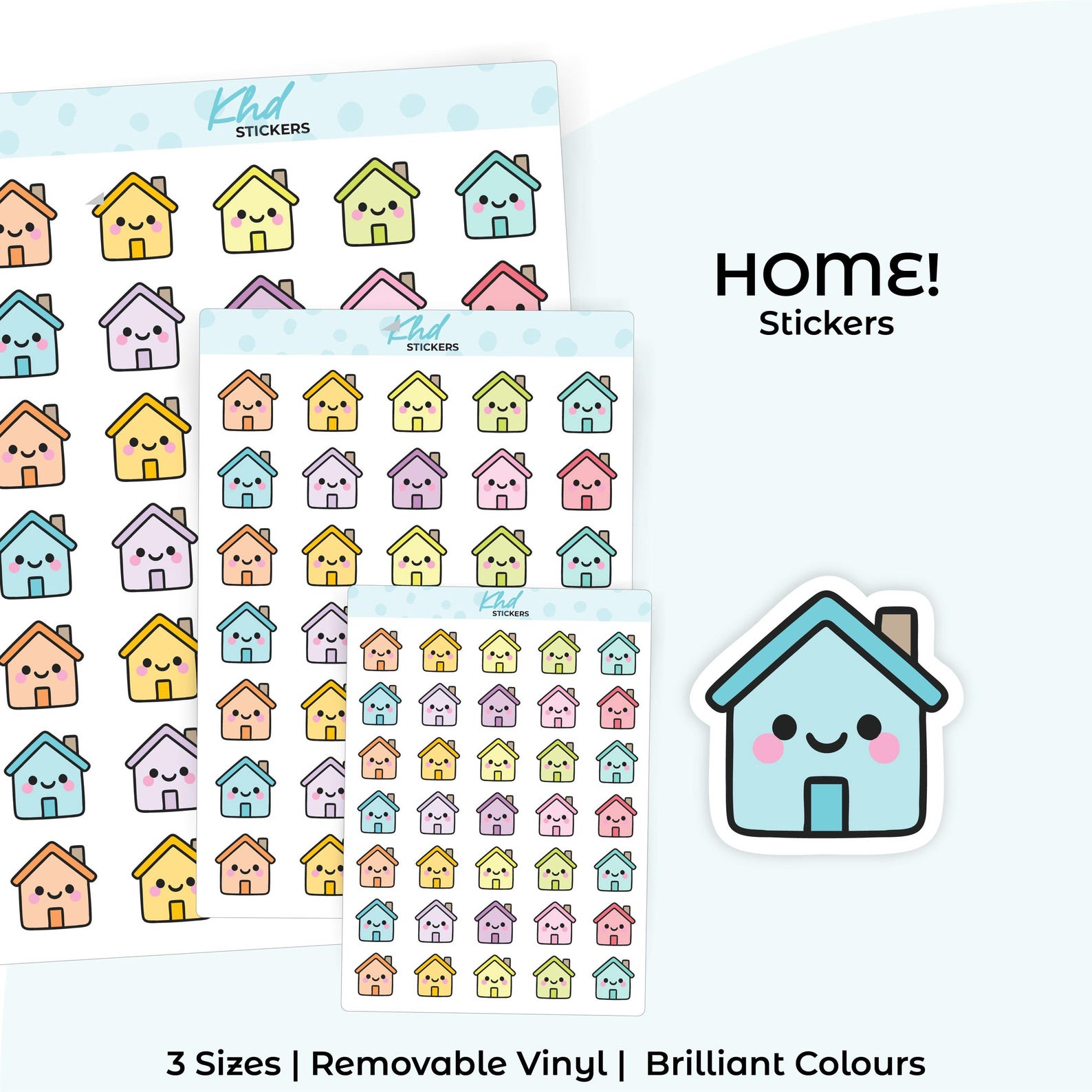 Kawaii Smiley Face House Stickers Planner Stickers, Removable Stickers ...