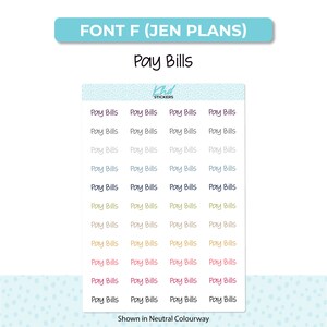 Pay Bills Planner Stickers, Planner Stickers, Select From 6 Fonts & 2 ...