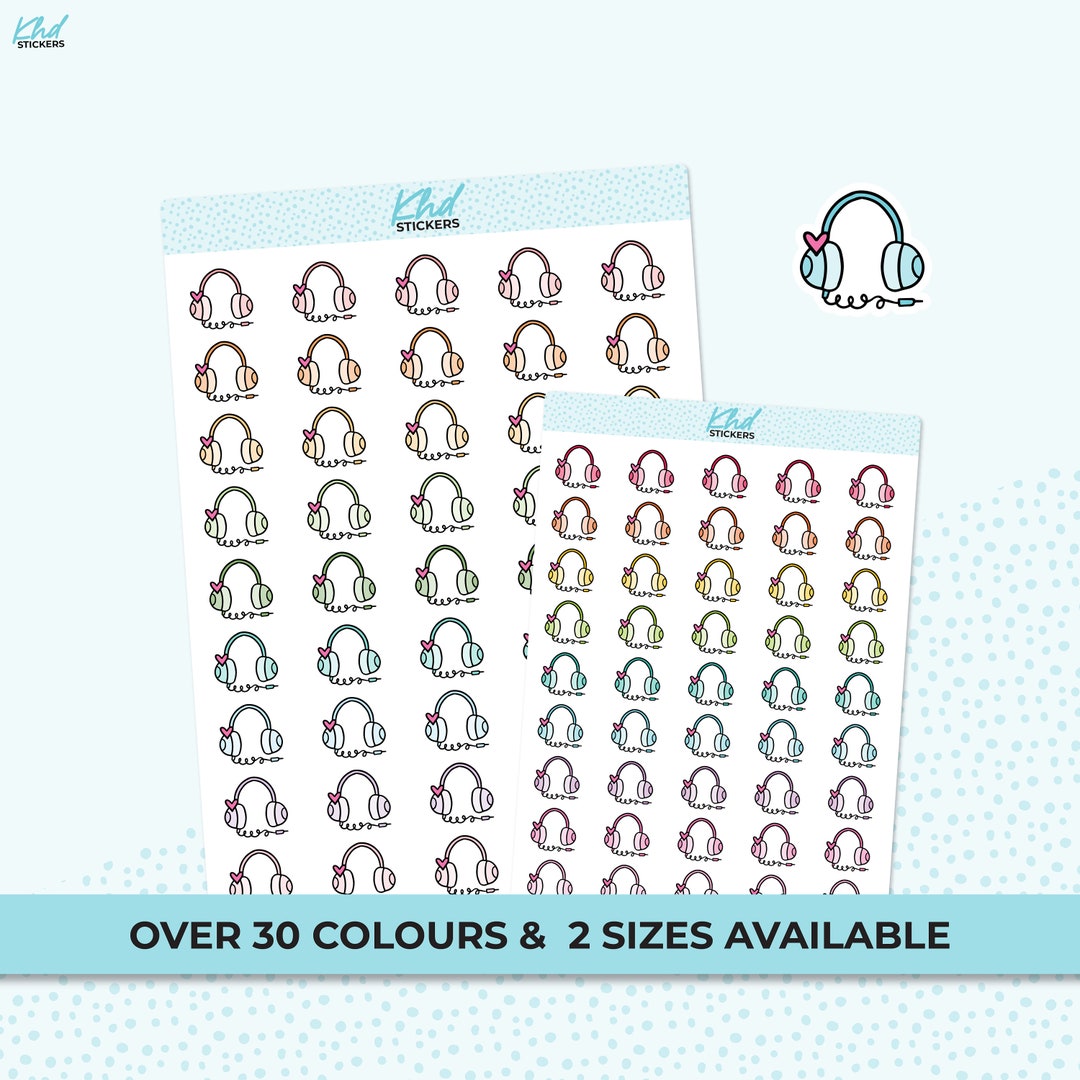 Headphone Icon Stickers, Planner Stickers, Two Sizes and Over 30 Colour ...