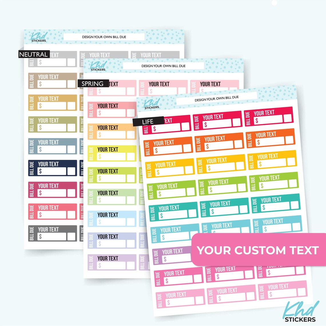 Design Your Own Bill Due Stickers, Planner Stickers, Removable - Etsy