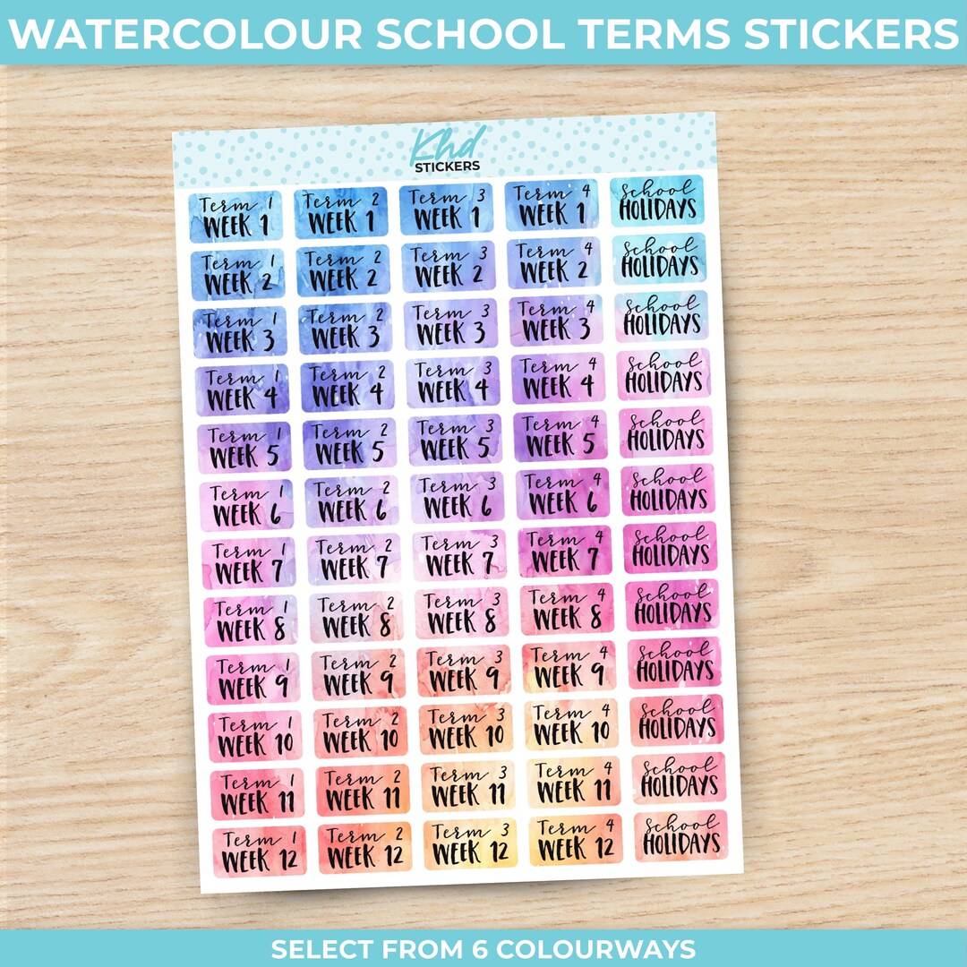 Watercolour School Terms Planner Stickers, Watercolour Collection ...