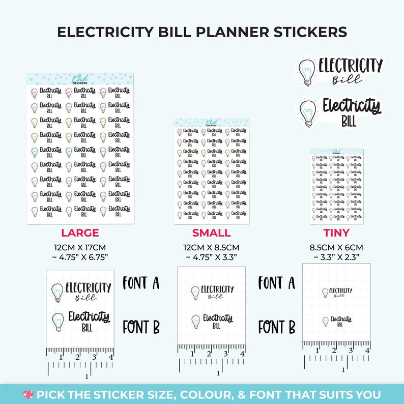 Electricity Bill Planner Stickers, Three Sizes Including Tiny ...