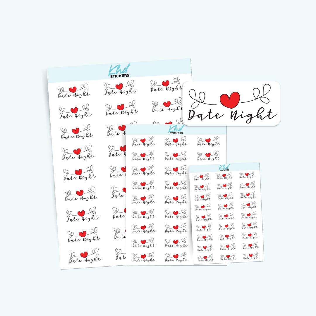 Date Night Stickers, Planner Stickers, Removable, 3 Sizes Including ...