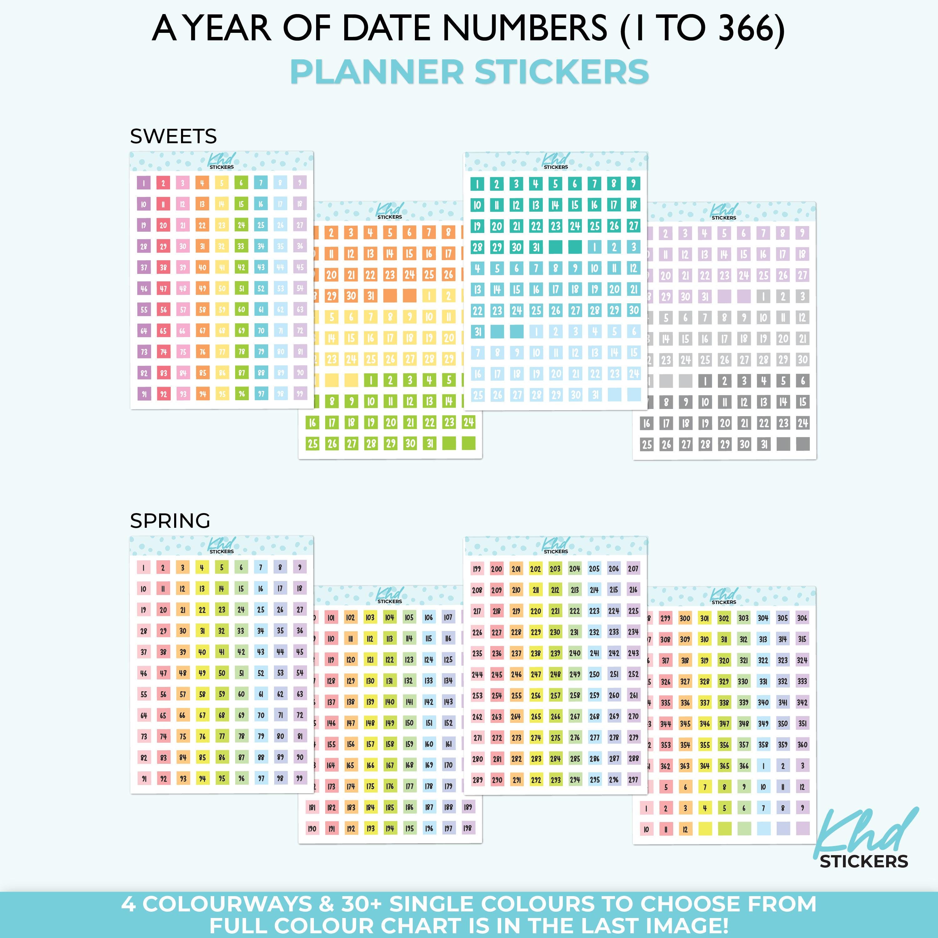 A Year of Date Numbers (1 to 366), Planner Stickers - Etsy