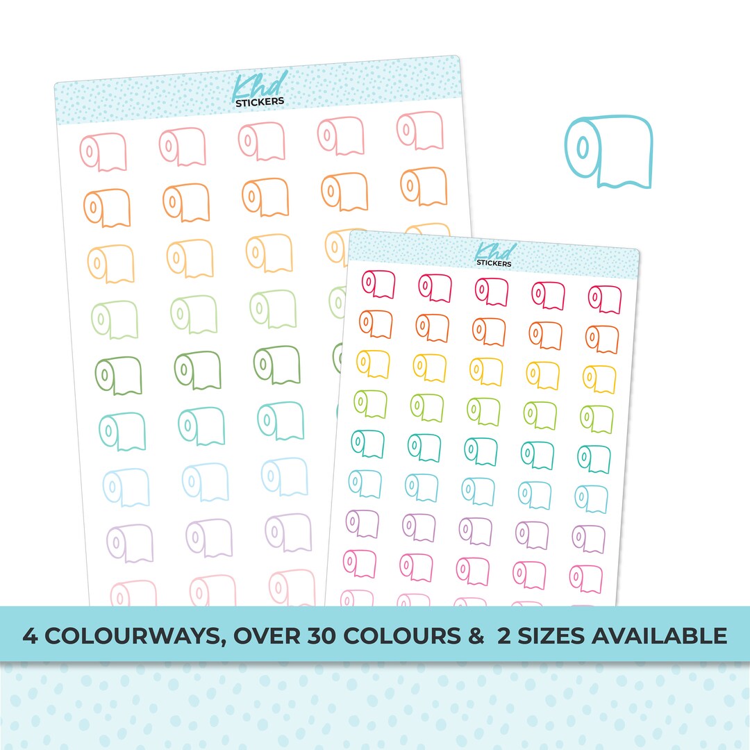 Toilet Paper Stickers, Planner Stickers, 2 Sizes and Over 30 Colours ...