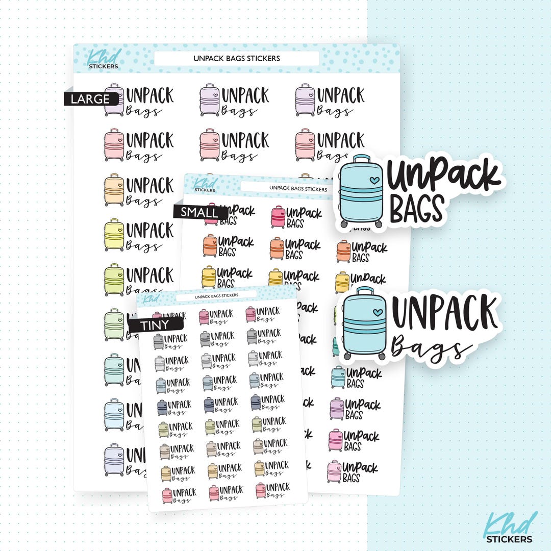 Unpack Bags Planner Stickers, Three Sizes Including Tiny, Removable - Etsy