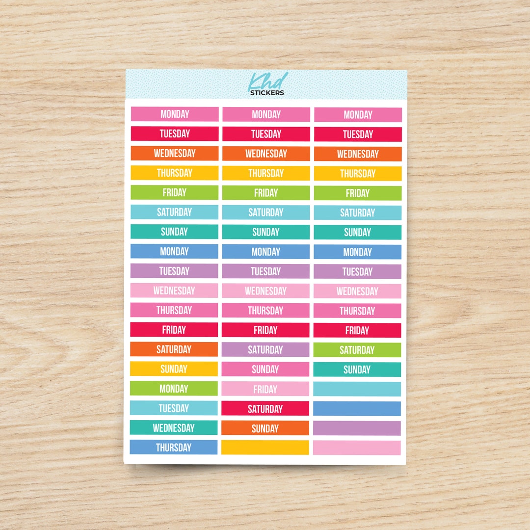 Days of the Week Stickers, Header Planner Stickers, Removable - Etsy