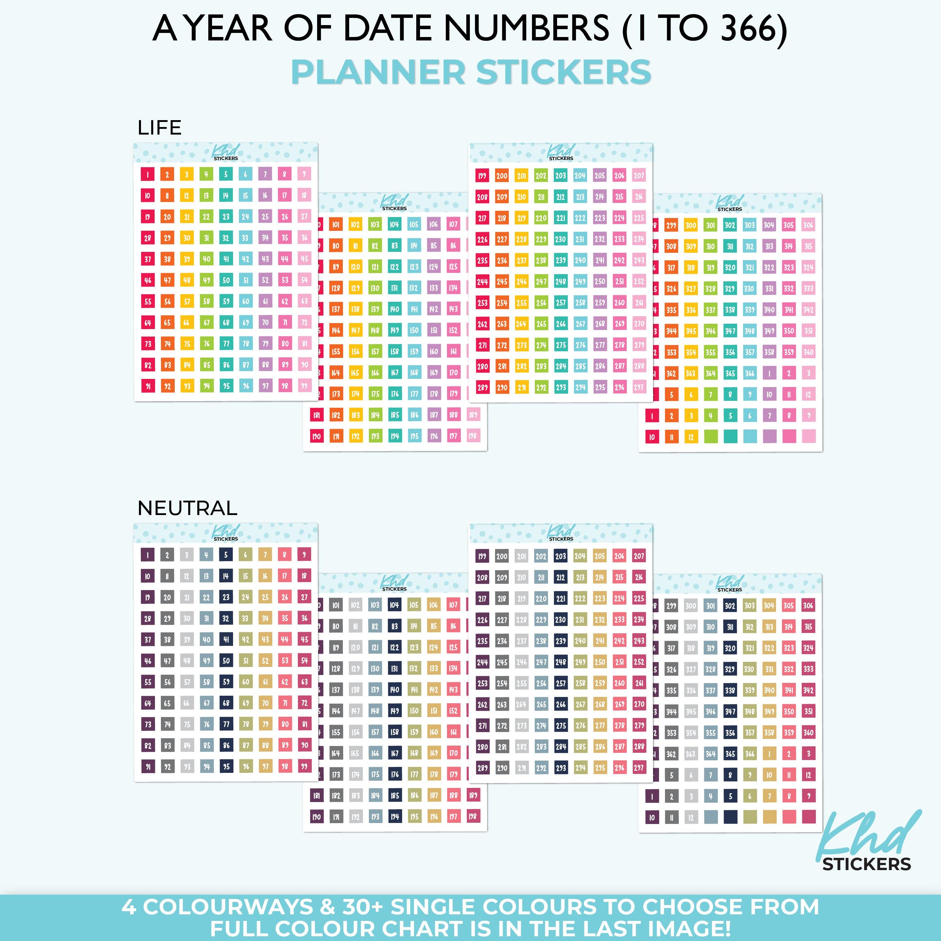A Year of Date Numbers (1 to 366), Planner Stickers - Etsy